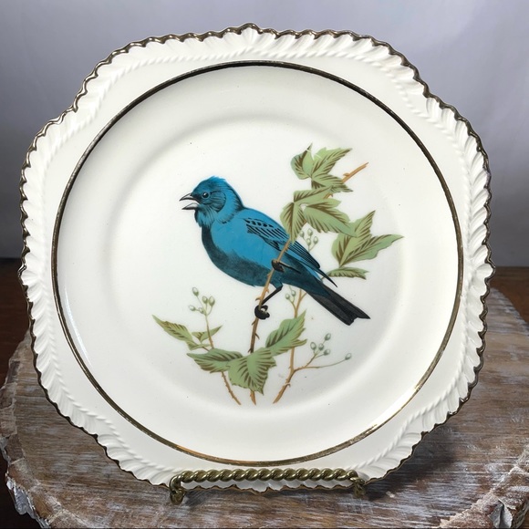 Accents | Vintage Blue Bird Plate White Gold Gilding | Poshmark